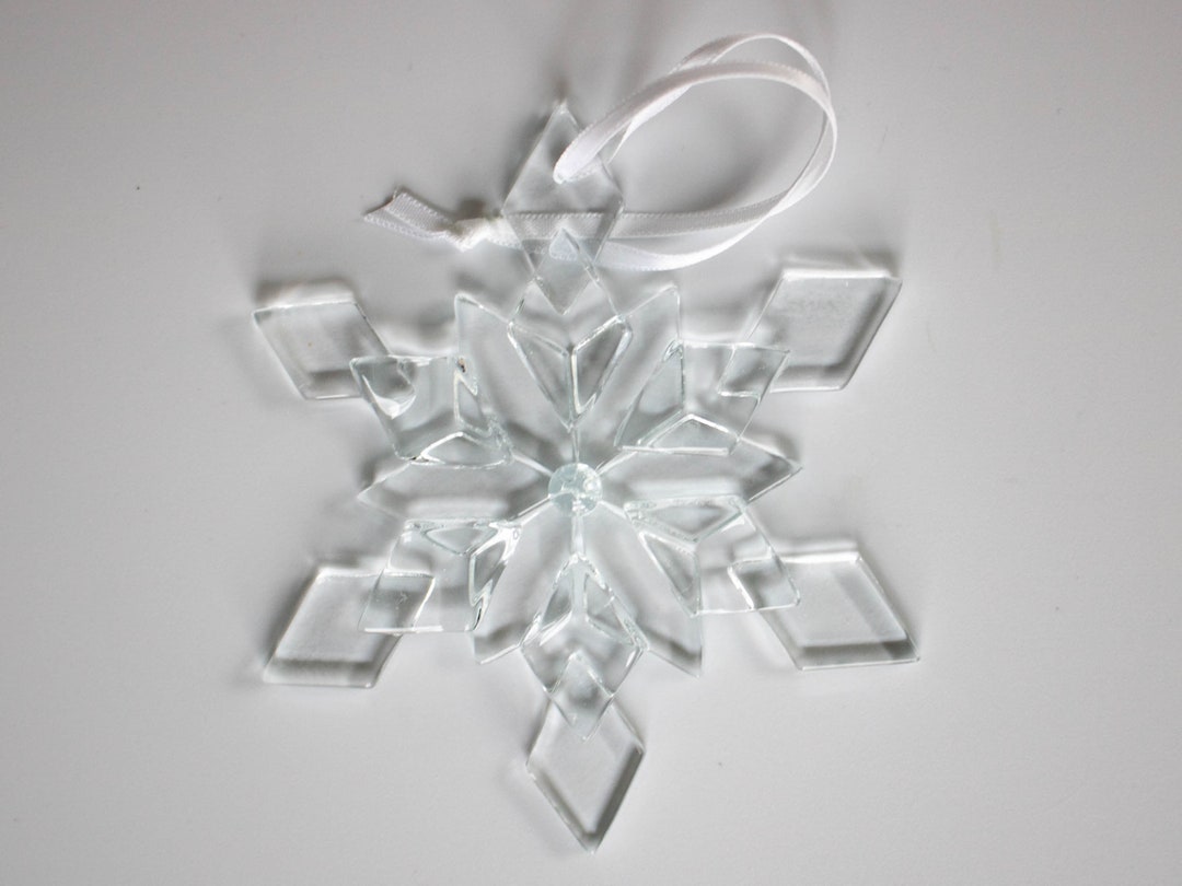 Clear Glass Snowflake Ornament - Handcrafted Fused Glass Snowflake ...
