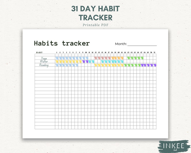 31 Day Habit Tracker Habits Printable Habits Tracker Printable Habit ...