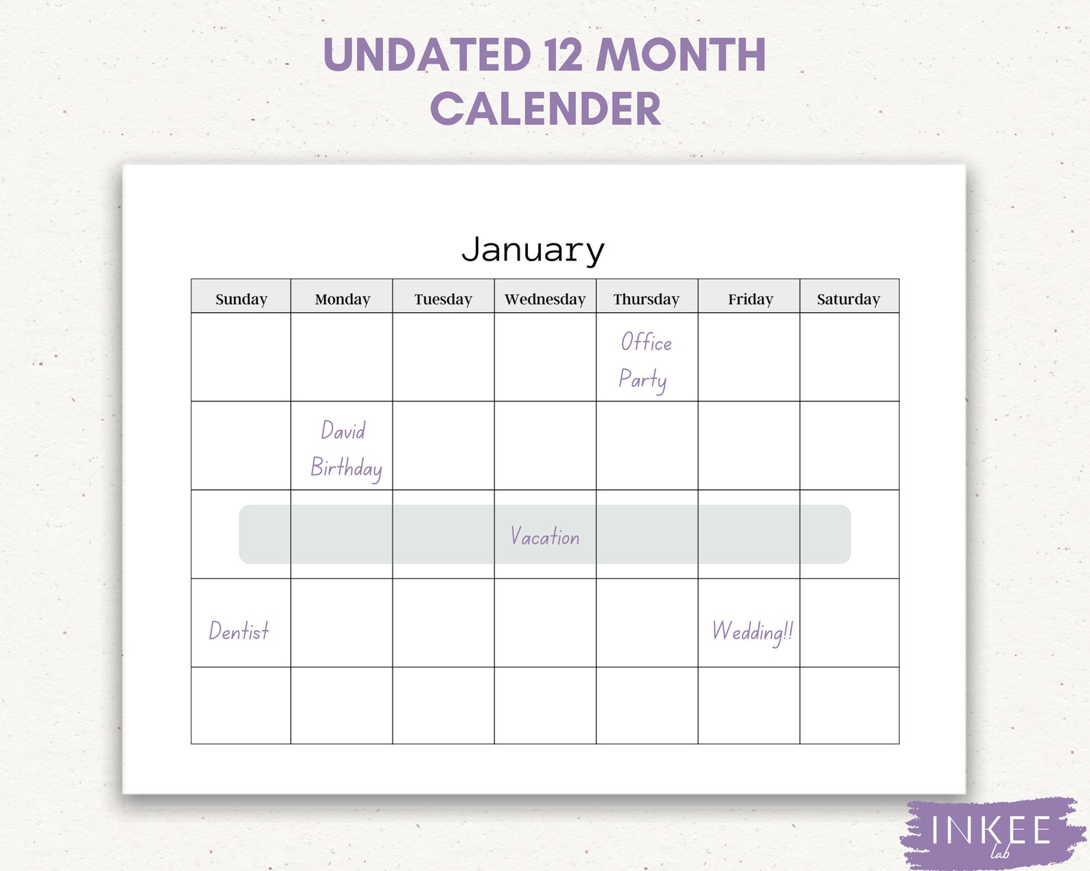 Yearly Blank Calendar Half Letter Monthly Planner Instant Download - Etsy