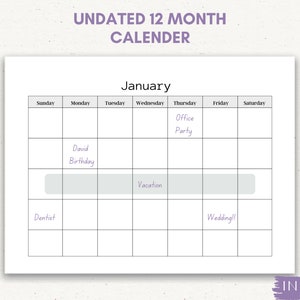 Yearly Blank Calendar Half Letter Monthly Planner Instant Download - Etsy