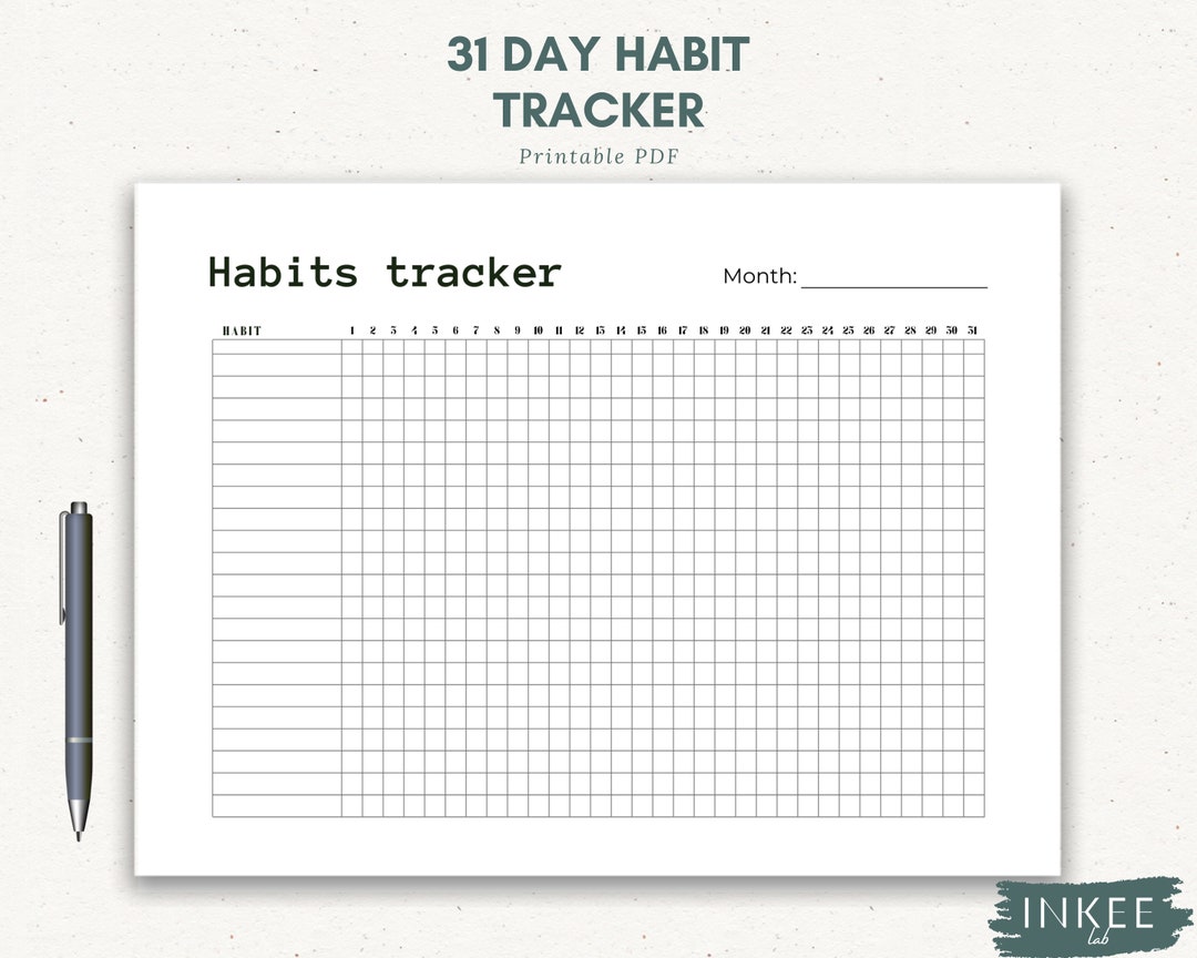 31 Day Habit Tracker Habits Printable Habits Tracker Printable Habit ...