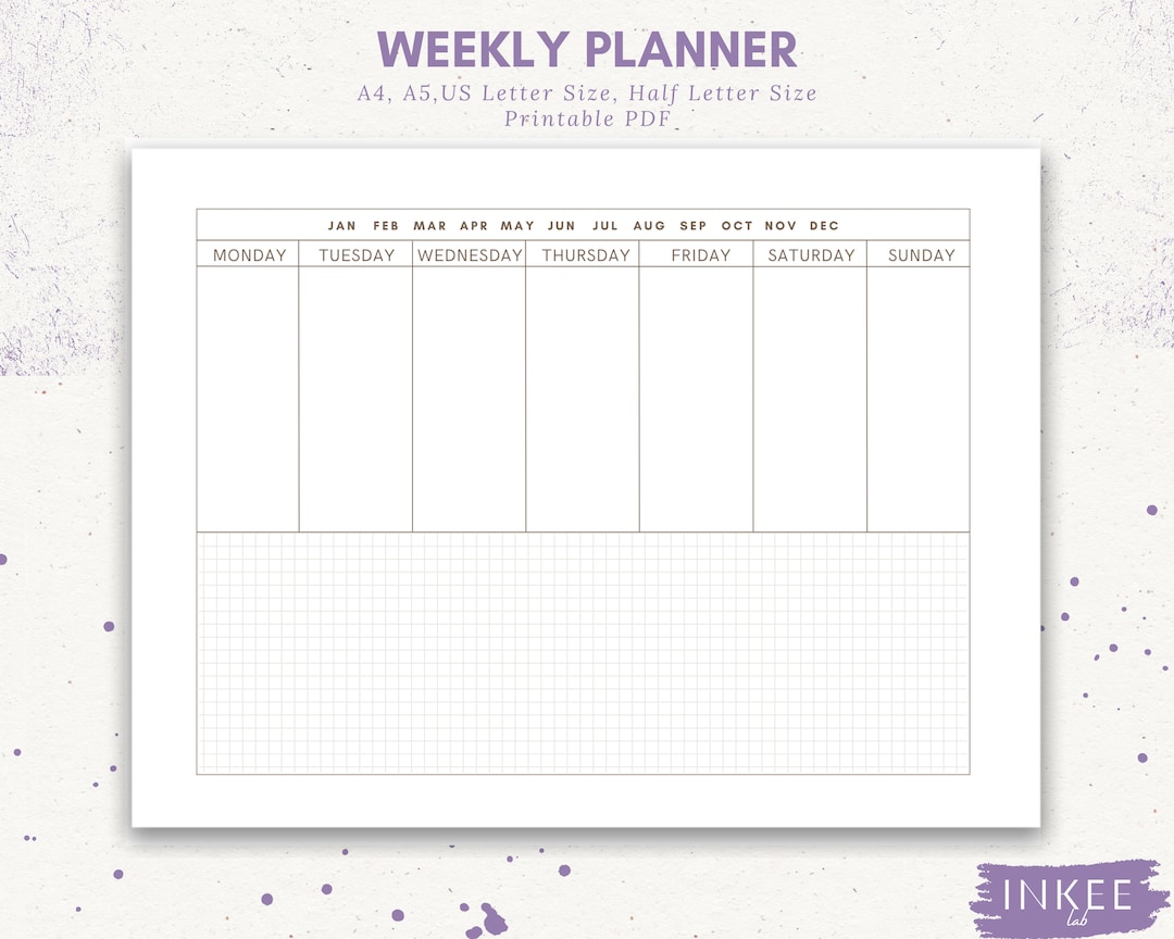Horizontal Weekly Planner Week on One Page Printable - Etsy
