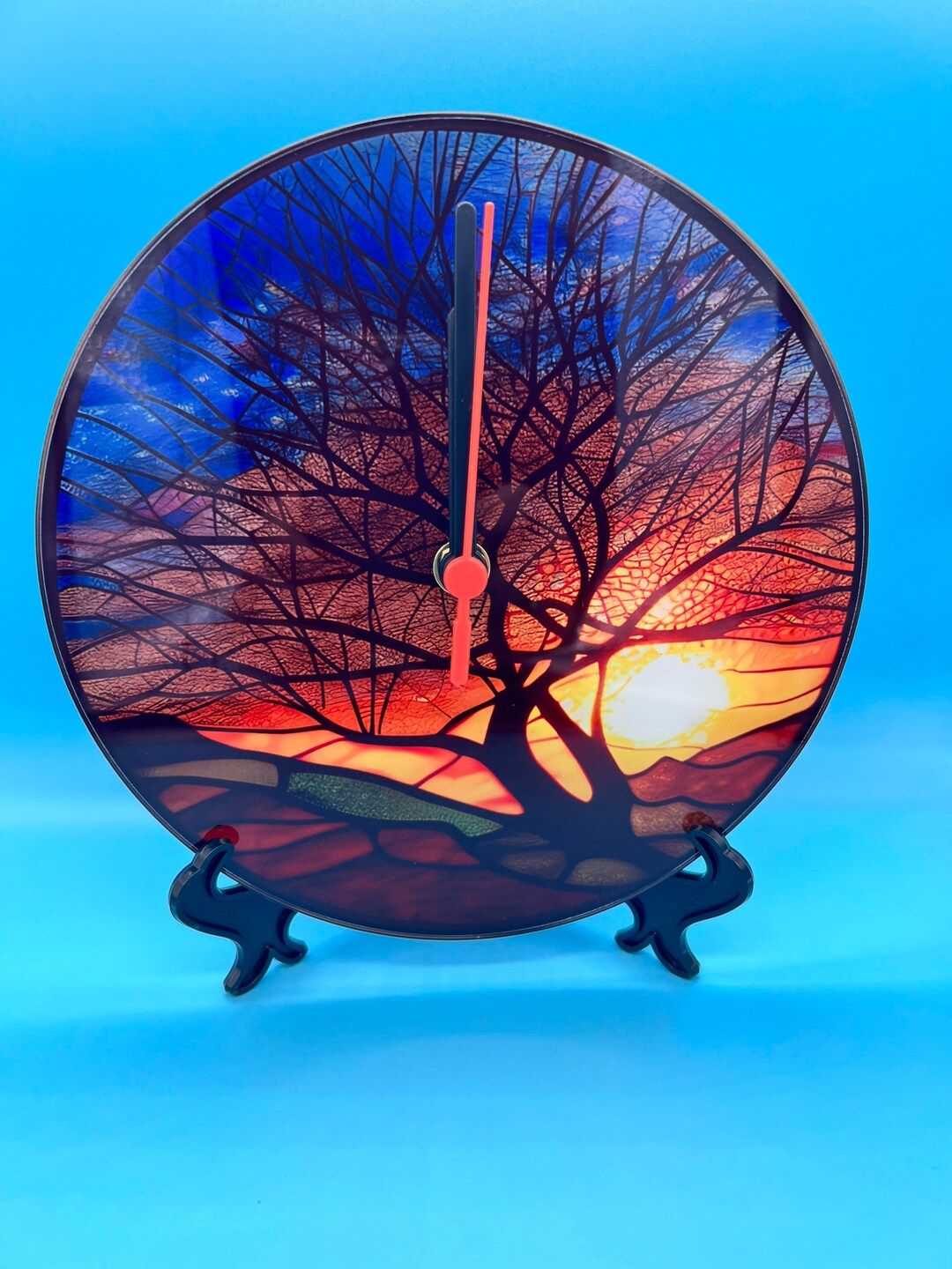Glass Clock With Stand - Winter Sunset - Etsy
