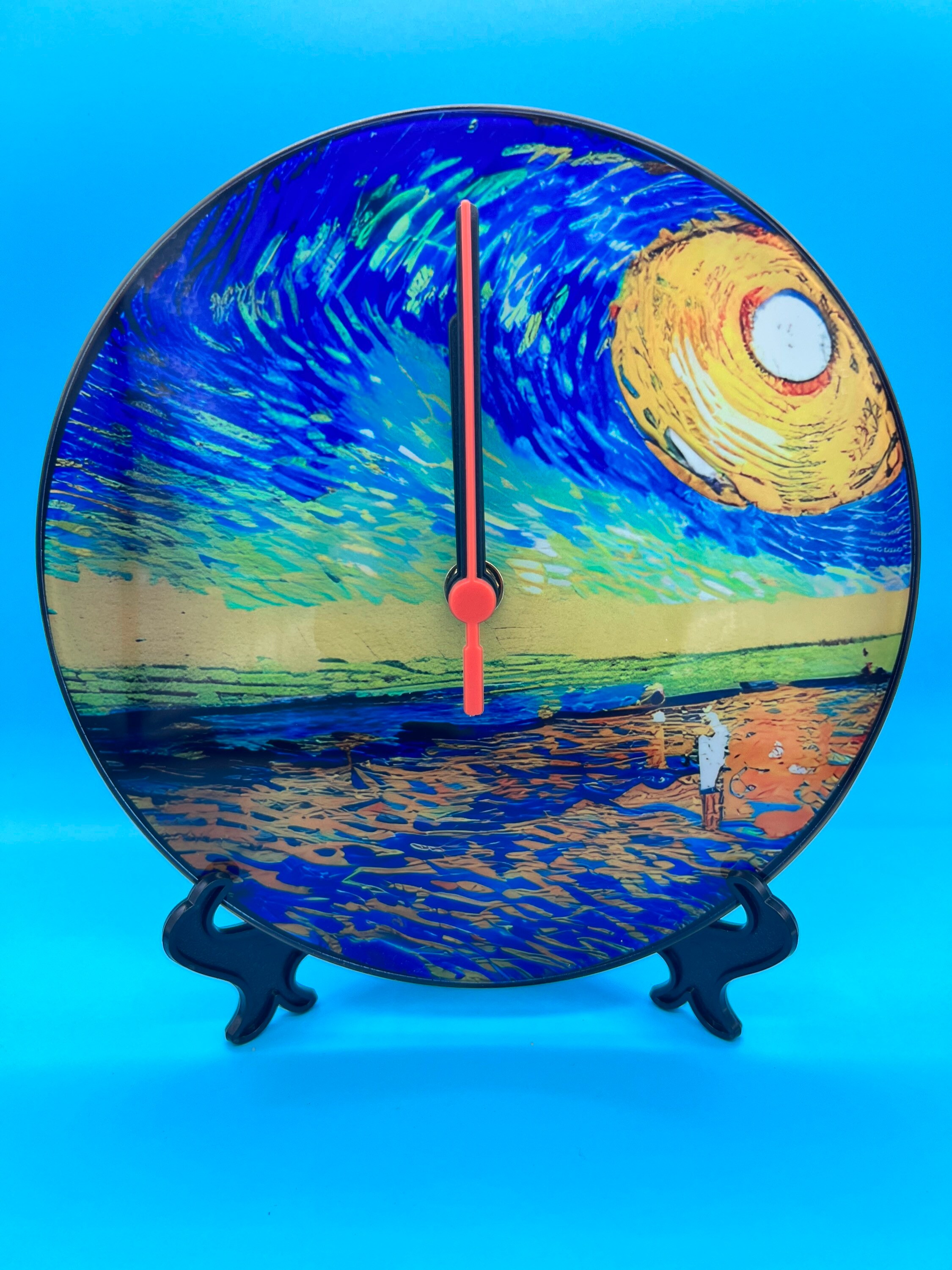 Glass Clock With Stand - Beach Sun (vincent Van Gogh Style) - Etsy