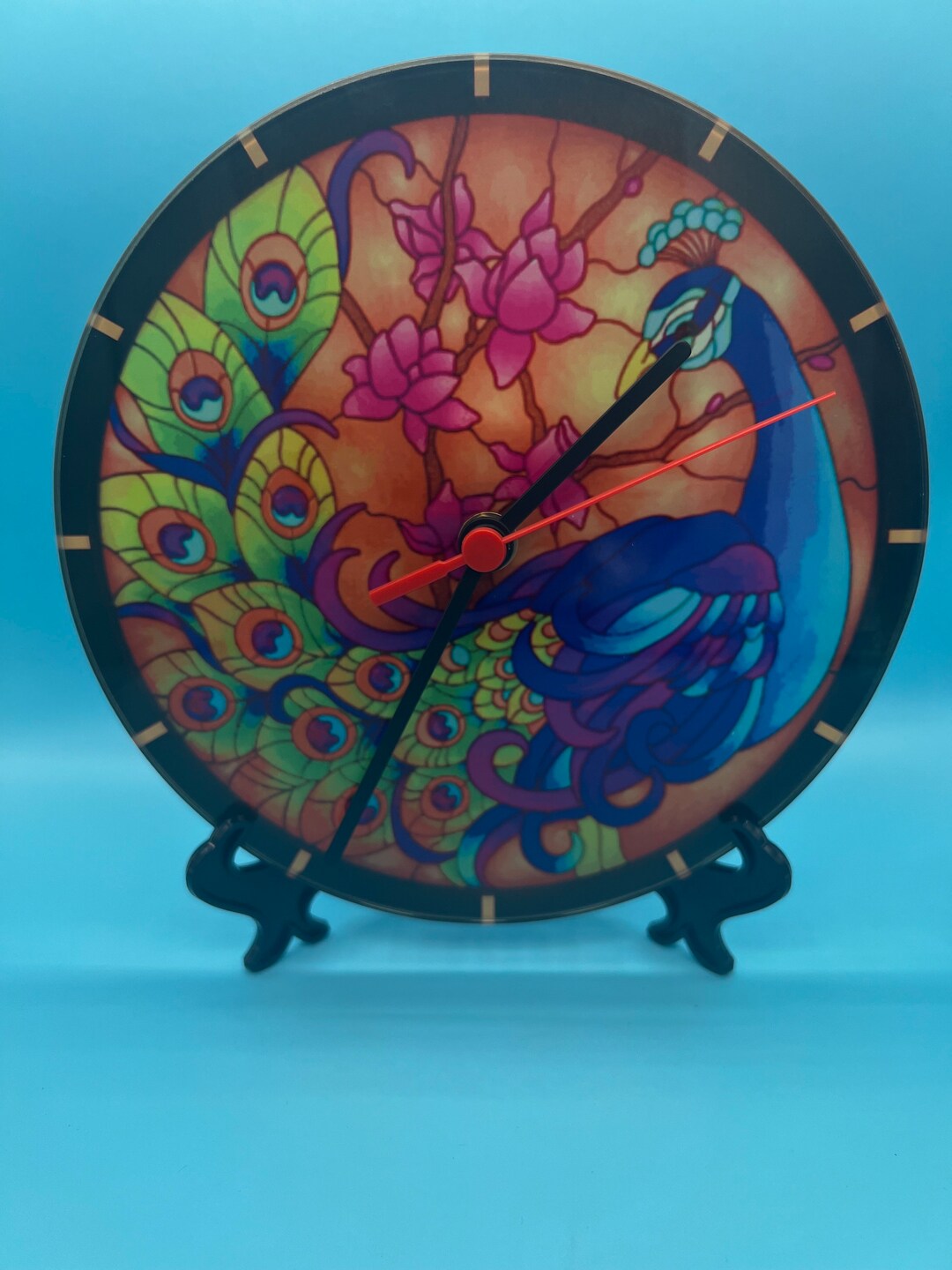 Glass Clock With Stand - Peacock - Etsy