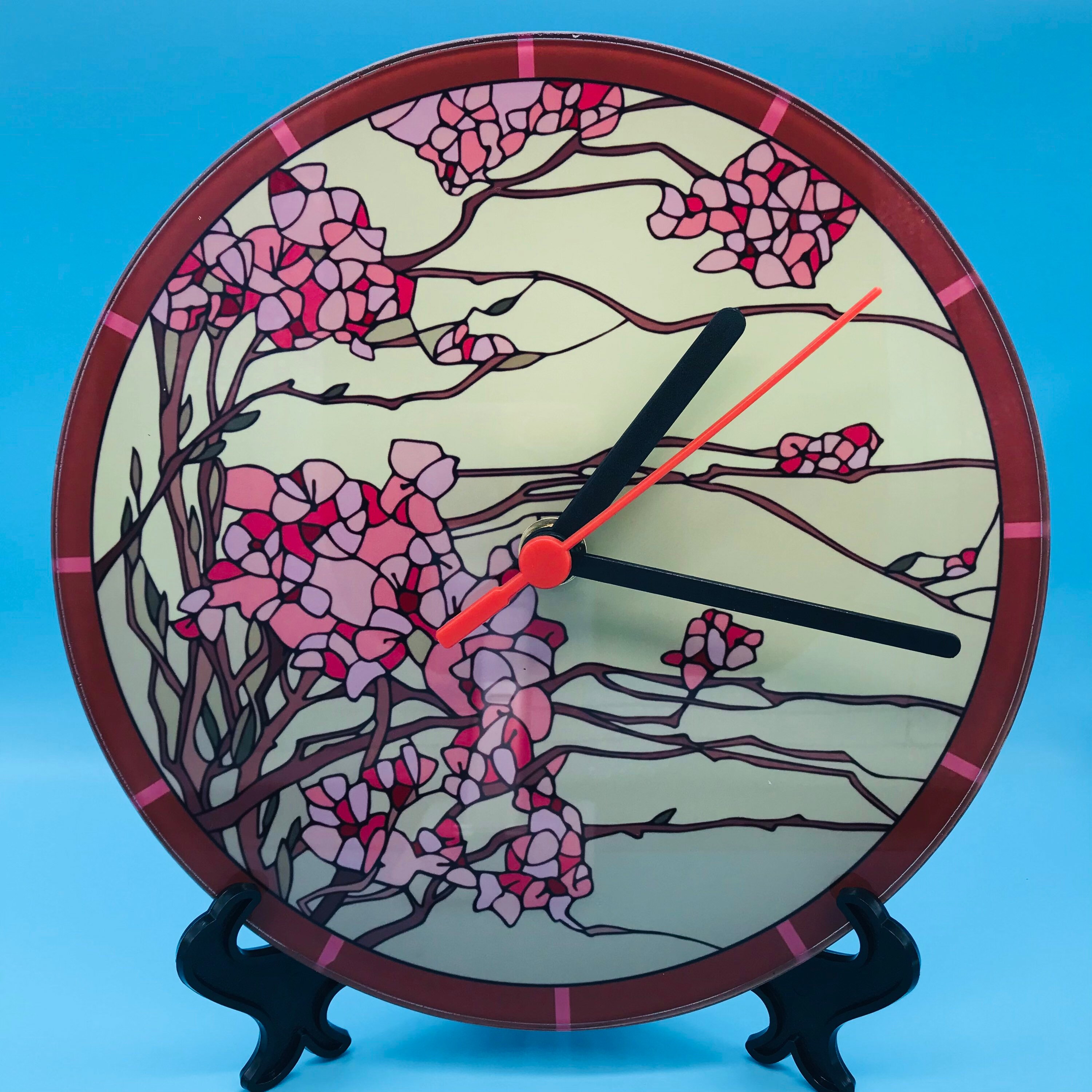 Glass Clock With Stand - Cherry Blossom - Etsy