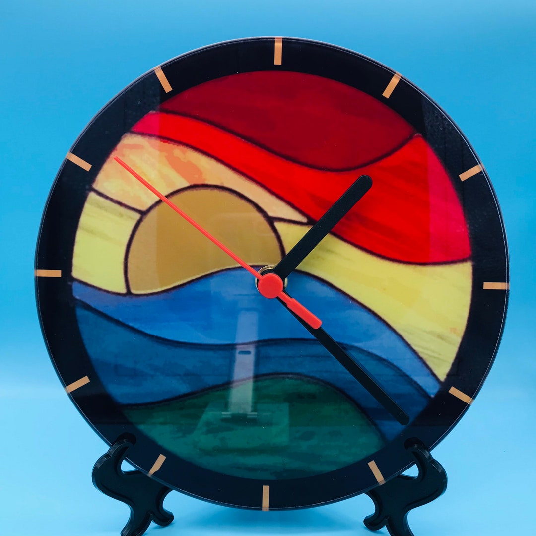 Glass Clock With Stand - Sunrise - Etsy