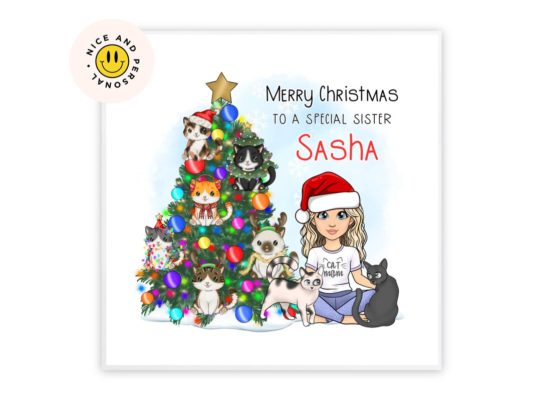 Cat Mum Pet Lover Multicultural Card Cat Christmas Card for Her ...