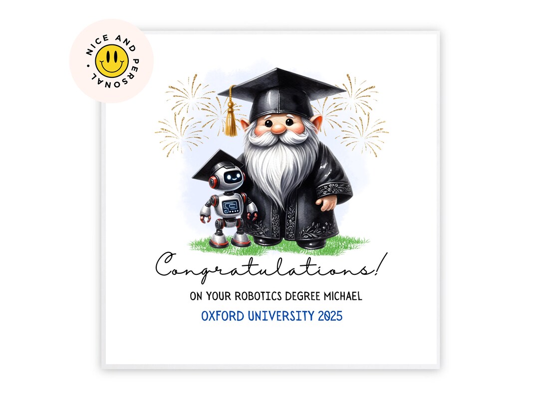 Robotics Degree Gnome Grad Greeting Card Funny Personalised Graduation ...