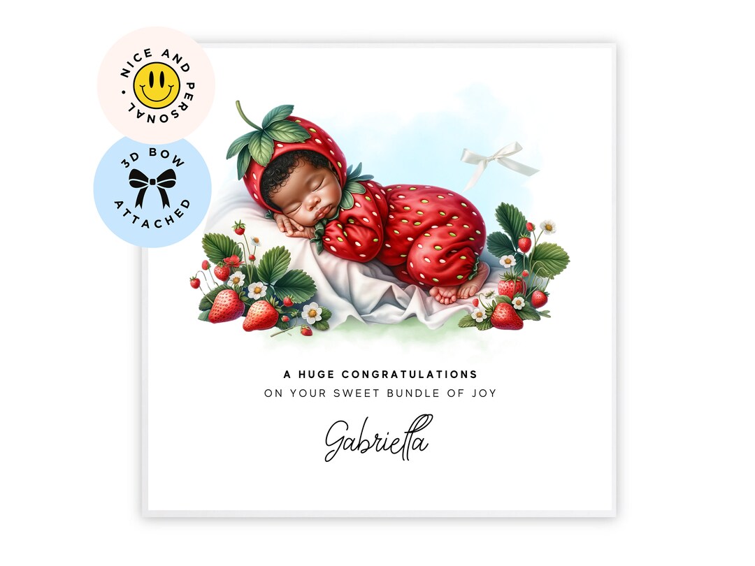Personalised Newborn Baby Card Fruit Baby Card Card With Bow African ...
