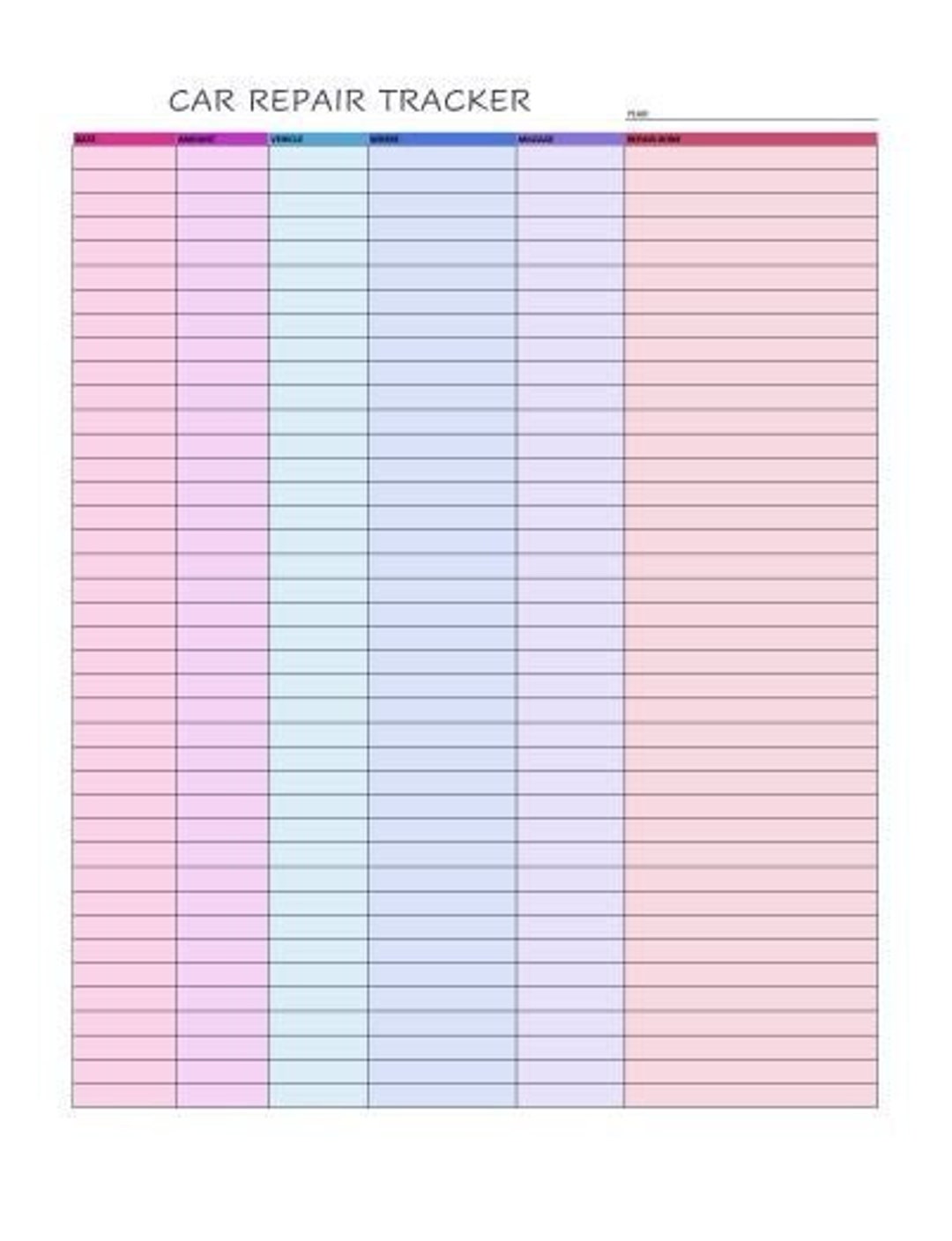 Car Repair Tracker - Etsy