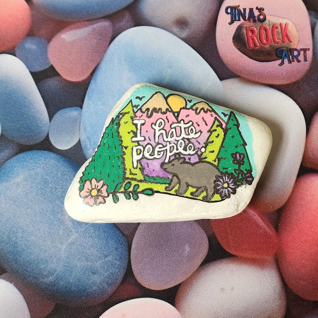 I Hate People Painted Rock Art, Painted Santorini Stone - Etsy