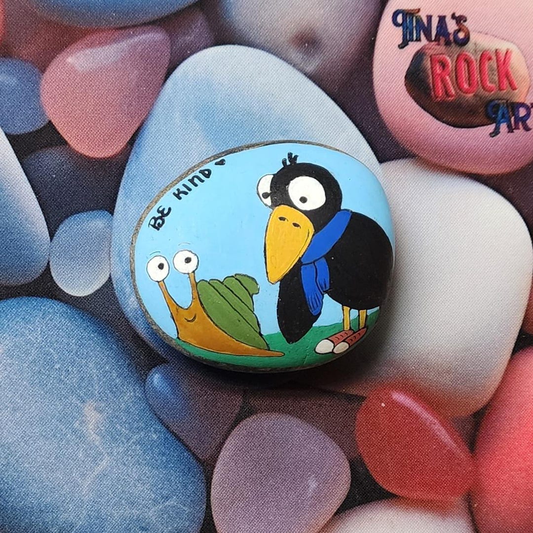 Crow & Snail Be Kind Painted Rock Art - Etsy
