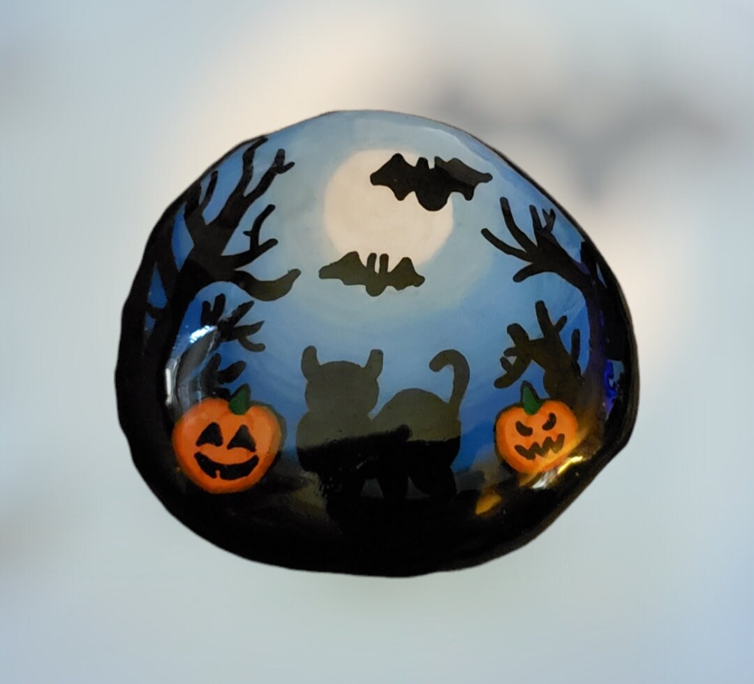 Black Cat Halloween Rock Painting, Stone Painting - Etsy
