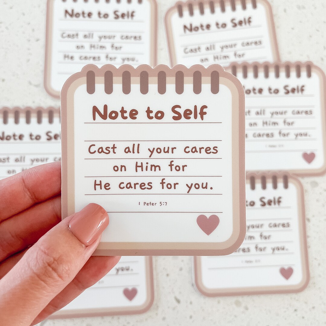 Note to Self Sticker | Cast Your Cares | 1 Peter 5:7, 3" Vinyl Sticker ...