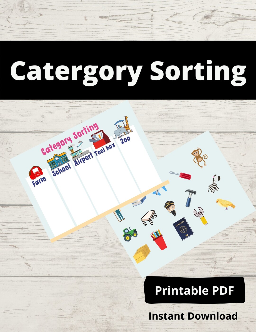 Category Sorting Preschool Work Sheet, Complete a Puzzle, Farm, School ...