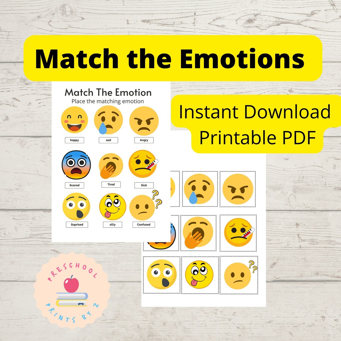 Match the Emotions/ Feelings Activity Worksheet, Toddler, Preschooler ...