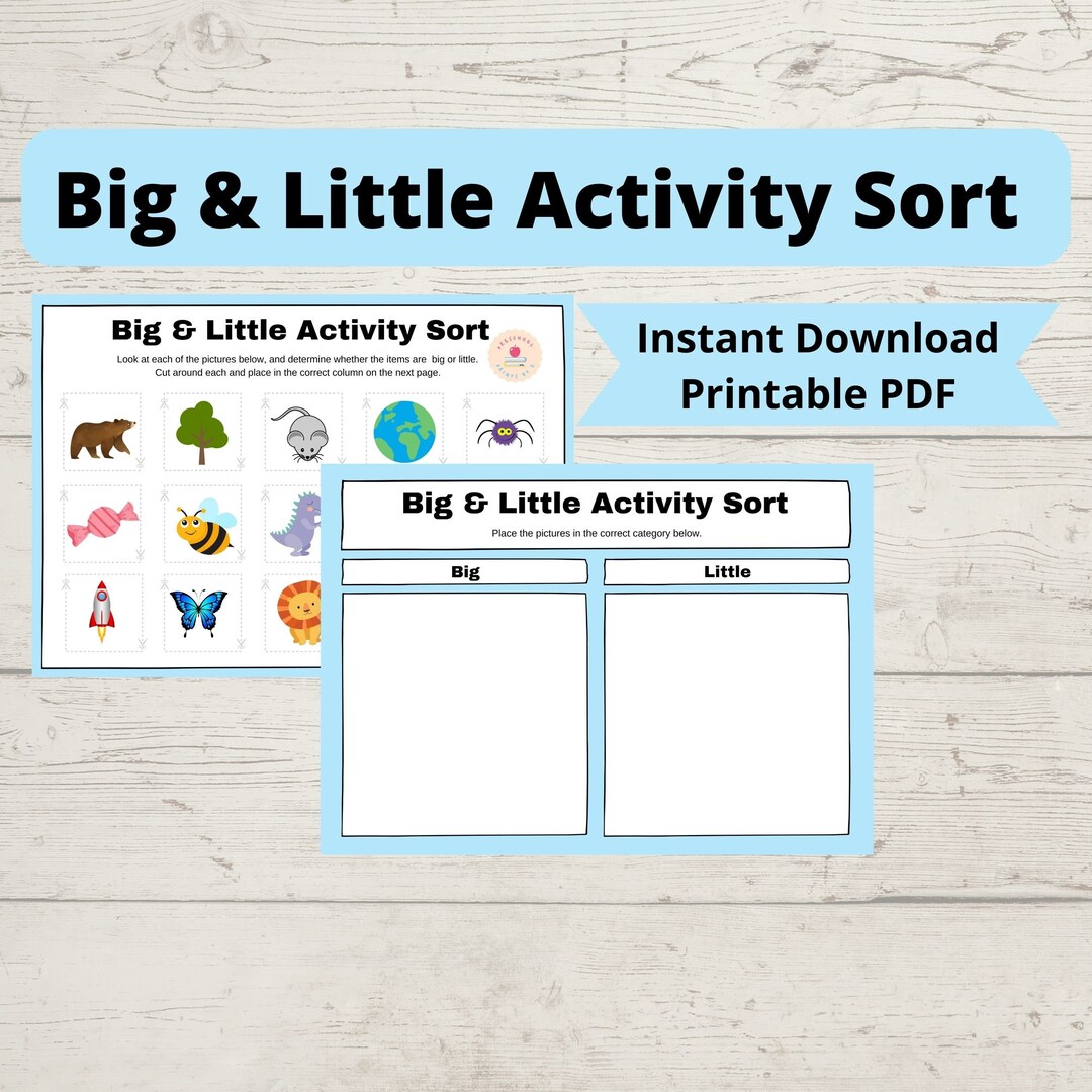 Big & Little Sorting Preschool Work Sheet, Complete a Puzzle, Big ...