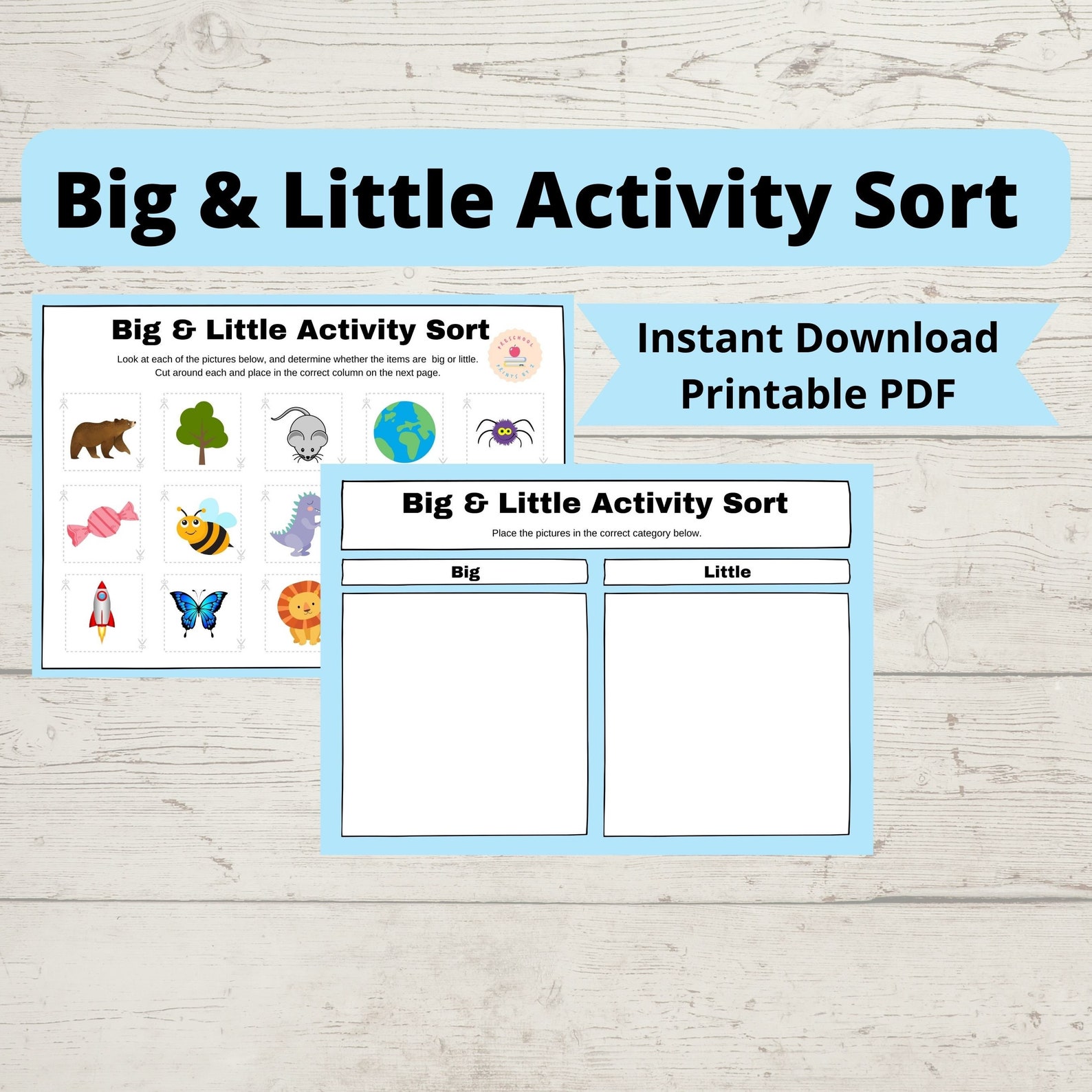 Big & Little Sorting Preschool Work Sheet, Complete a Puzzle, Big ...
