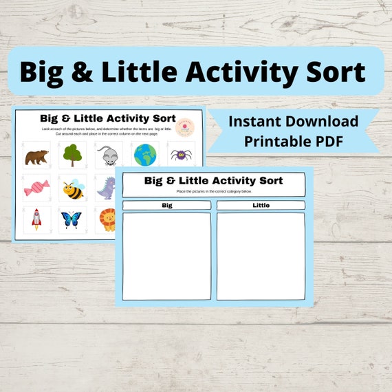 Big & Little Sorting Preschool Work Sheet Complete a Puzzle | Etsy