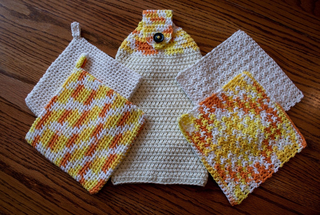 100% Cotton Crocheted Kitchen Set - Etsy