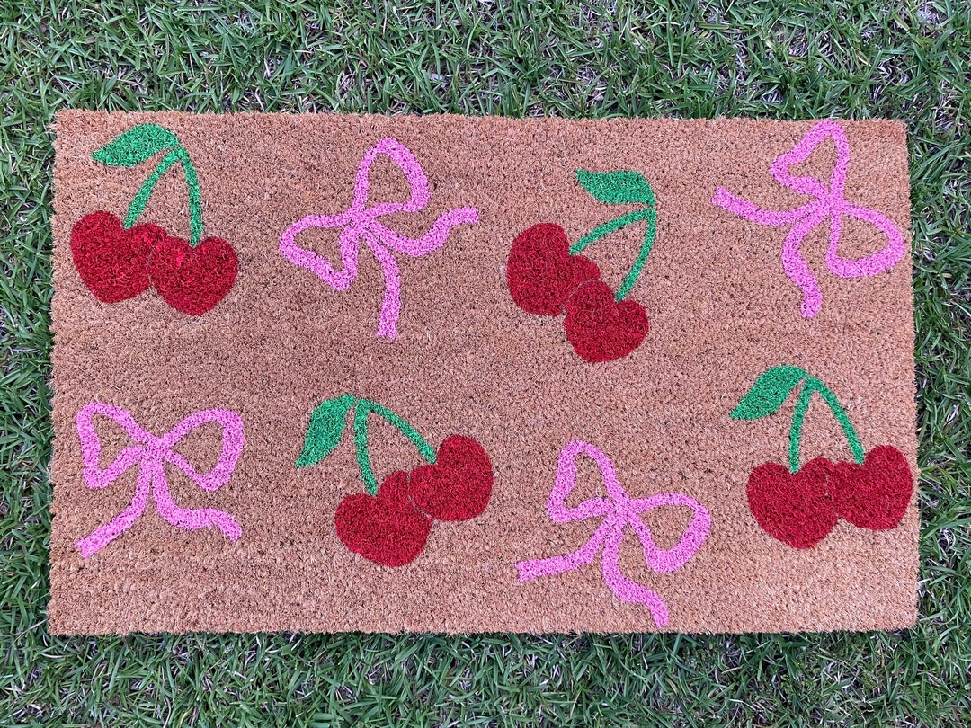 Cherry & Bow Doormat, Summer Doormat, Coquette Decor, Spring Porch ...
