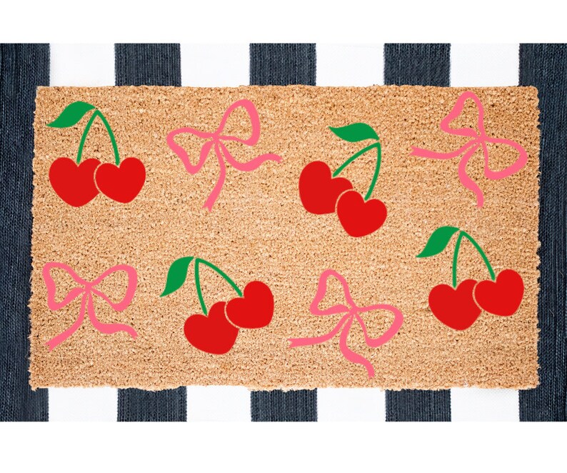 Cherry & Bow Doormat, Summer Doormat, Coquette Decor, Spring Porch ...
