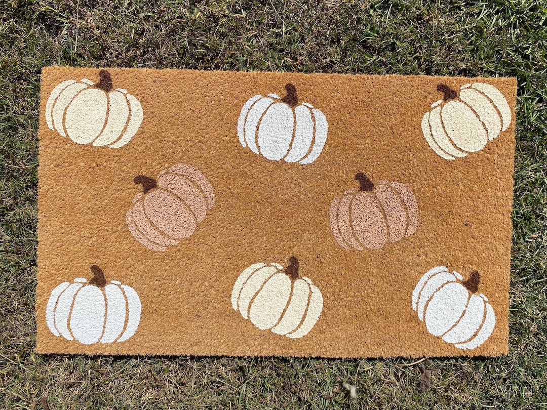 Neutral Pumpkins Coir Doormat: Fall Porch Decor (18x30in or 24x36in ...