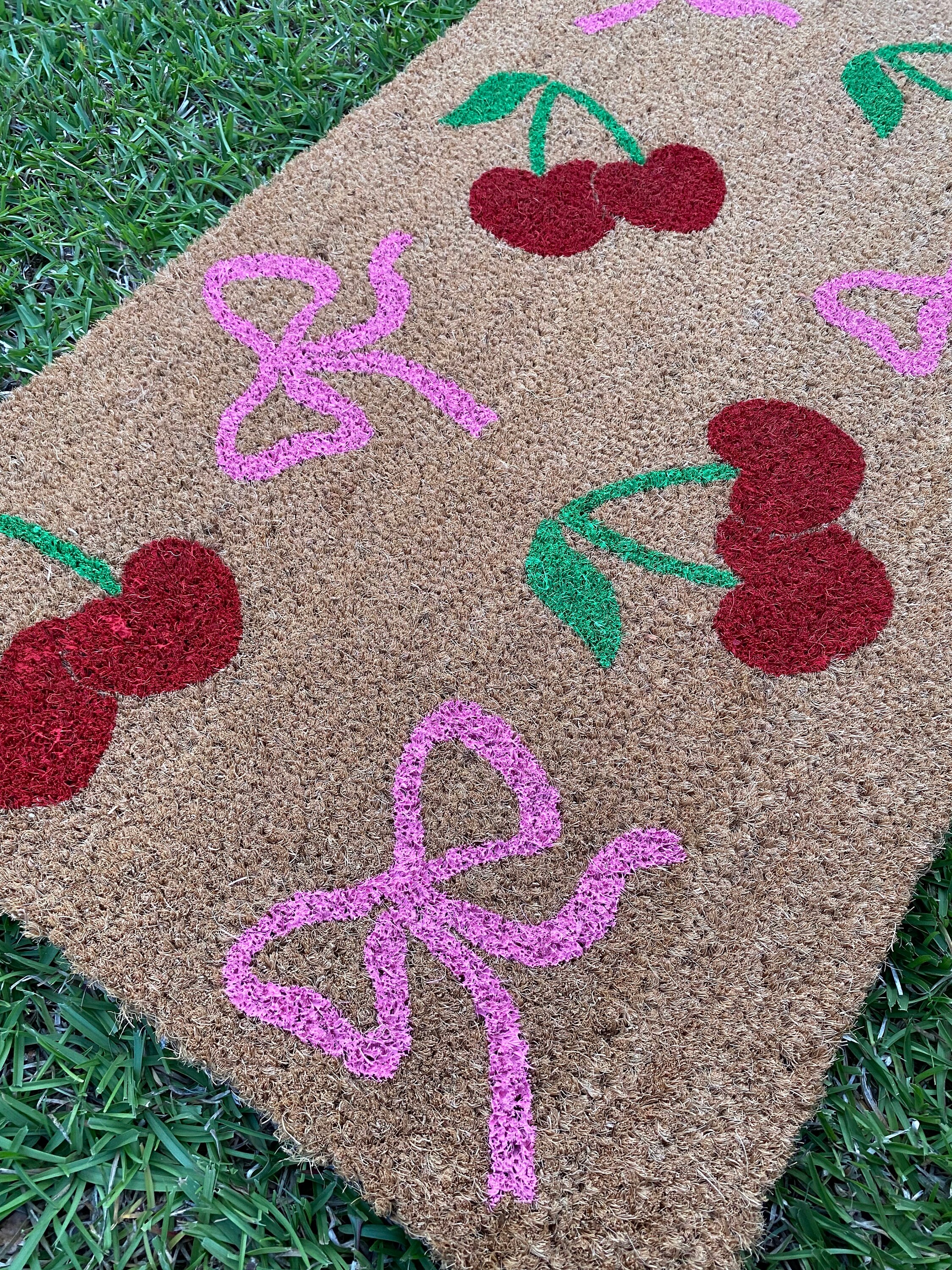 Cherry & Bow Doormat, Summer Doormat, Coquette Decor, Spring Porch ...