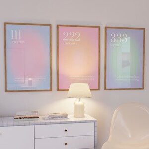 Angel Numbers 111 222 333 Aura Poster Set of 3 Prints Pink - Etsy