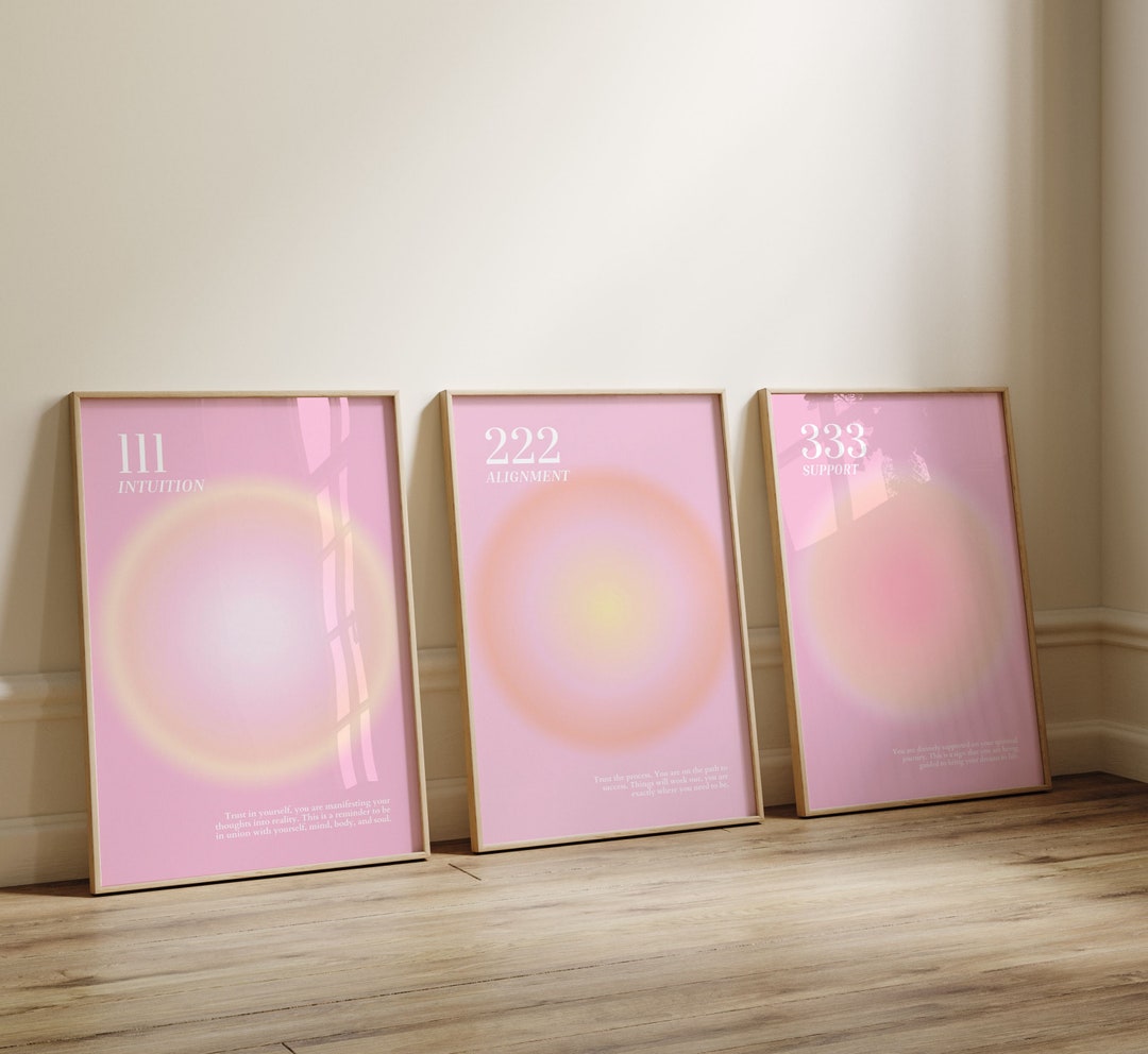 Angel Numbers Aura Poster Printable Set for 111 222 333, Pink Aesthetic ...