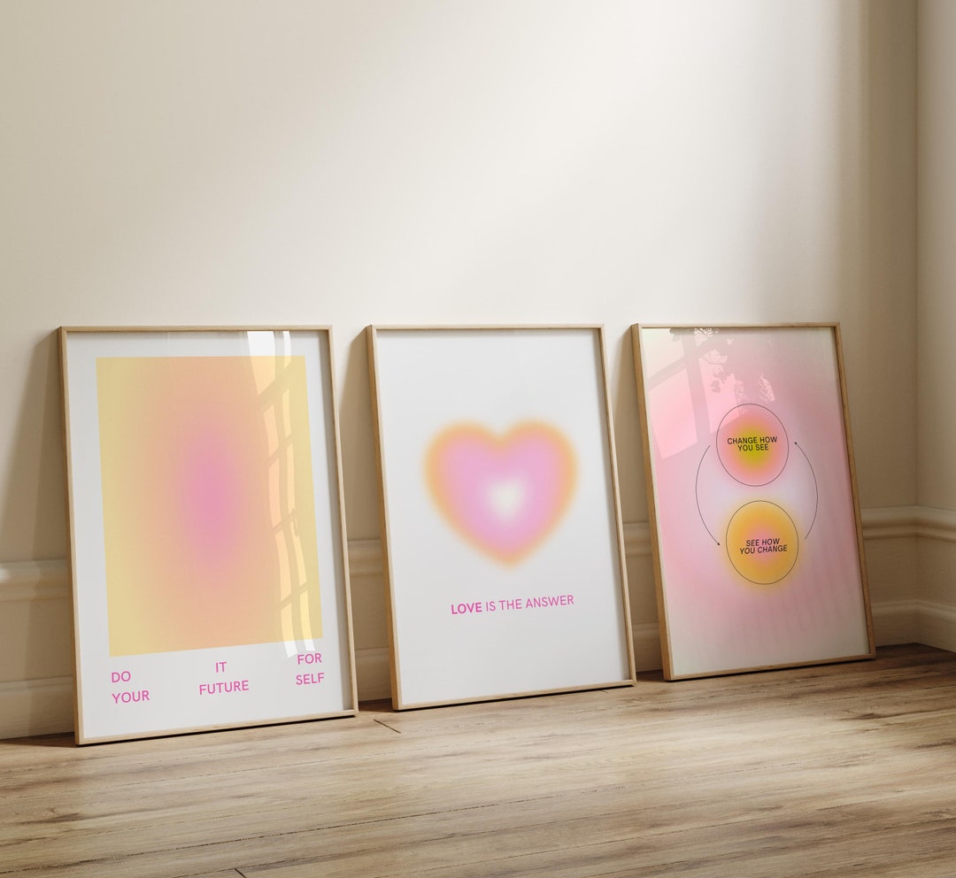 Positive Aura Affirmation Prints, Y2K Aesthetic 3 Piece Wall Art ...