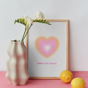 Positive Affirmation Pink and Orange Heart Aura Poster, Grainy Gradient ...