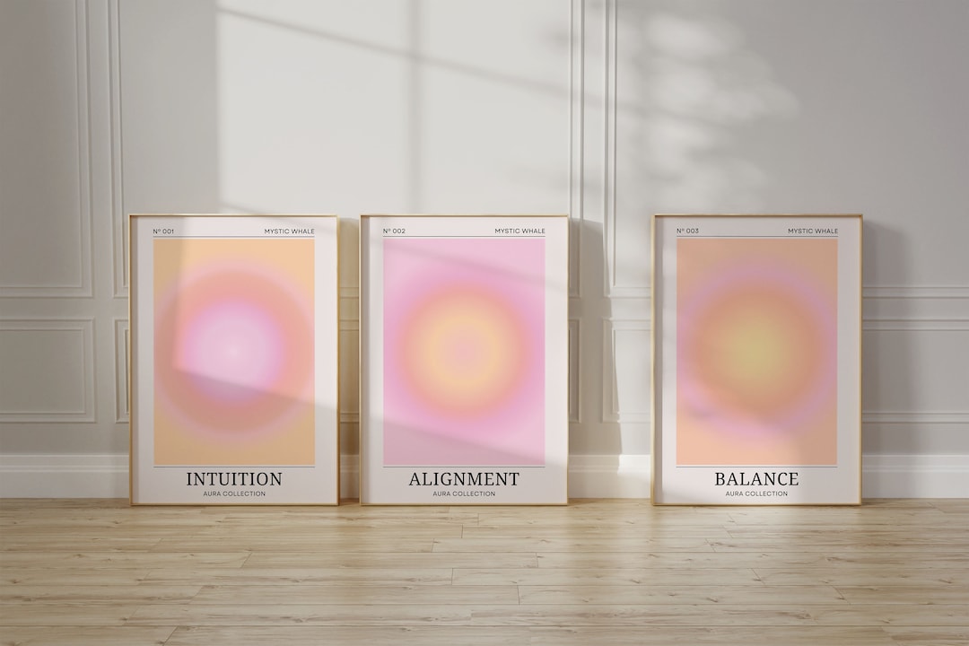 Positive Aura Posters Set of 3 Prints, Spiritual Grainy Gradient Poster ...