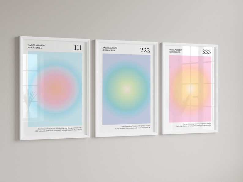 Angel Numbers Aura Poster Printable Set for 111 222 333 - Etsy