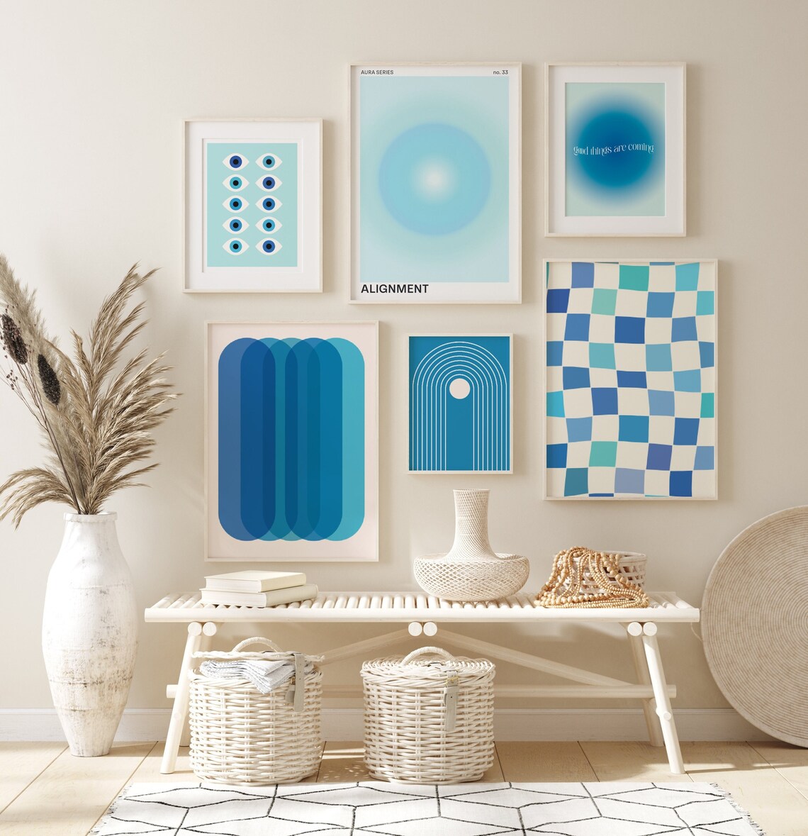 Abstract Retro Blue Bauhaus Poster Print Wall Art Set Trendy - Etsy