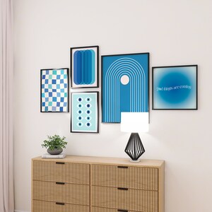 Abstract Retro Blue Bauhaus Poster Print Wall Art Set, Trendy Set of 6 ...