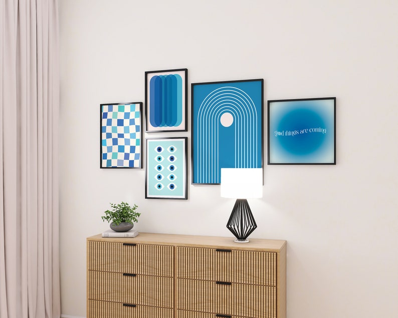 Abstract Retro Blue Bauhaus Poster Print Wall Art Set Trendy - Etsy