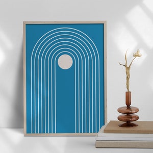 Abstract Retro Blue Bauhaus Poster Print Wall Art Set, Trendy Set of 6 ...