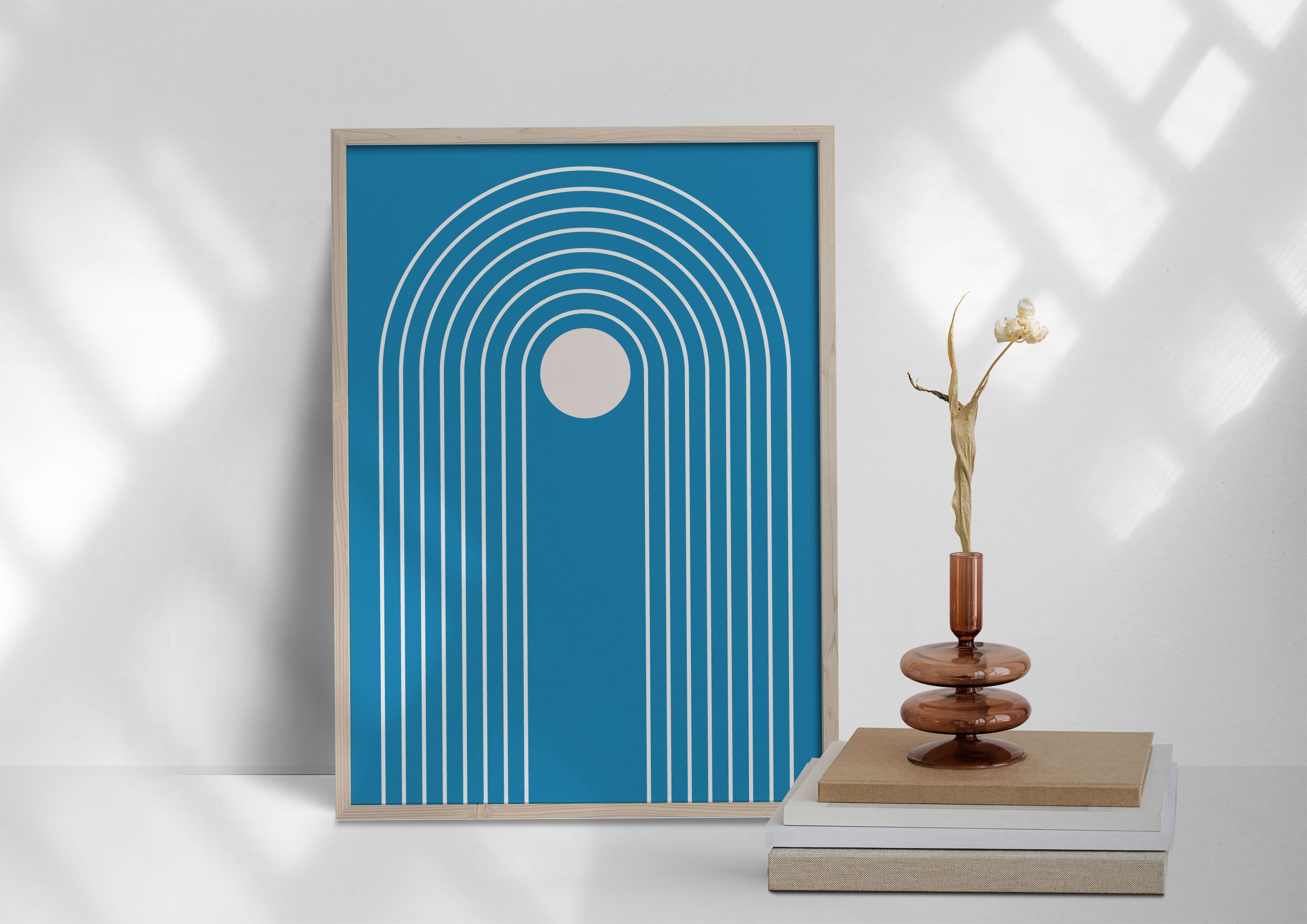 Abstract Retro Blue Bauhaus Poster Print Wall Art Set Trendy - Etsy