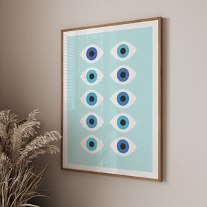 Abstract Retro Blue Bauhaus Poster Print Wall Art Set, Trendy Set of 6 ...