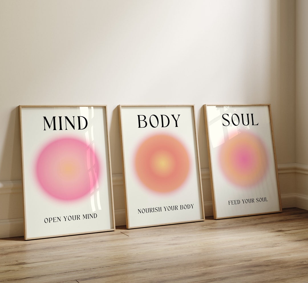 Mind Body Soul Aura Poster 3 Piece Wall Art, Aura Energy Spiritual Gradient Set of 3 Prints, Y2K ...