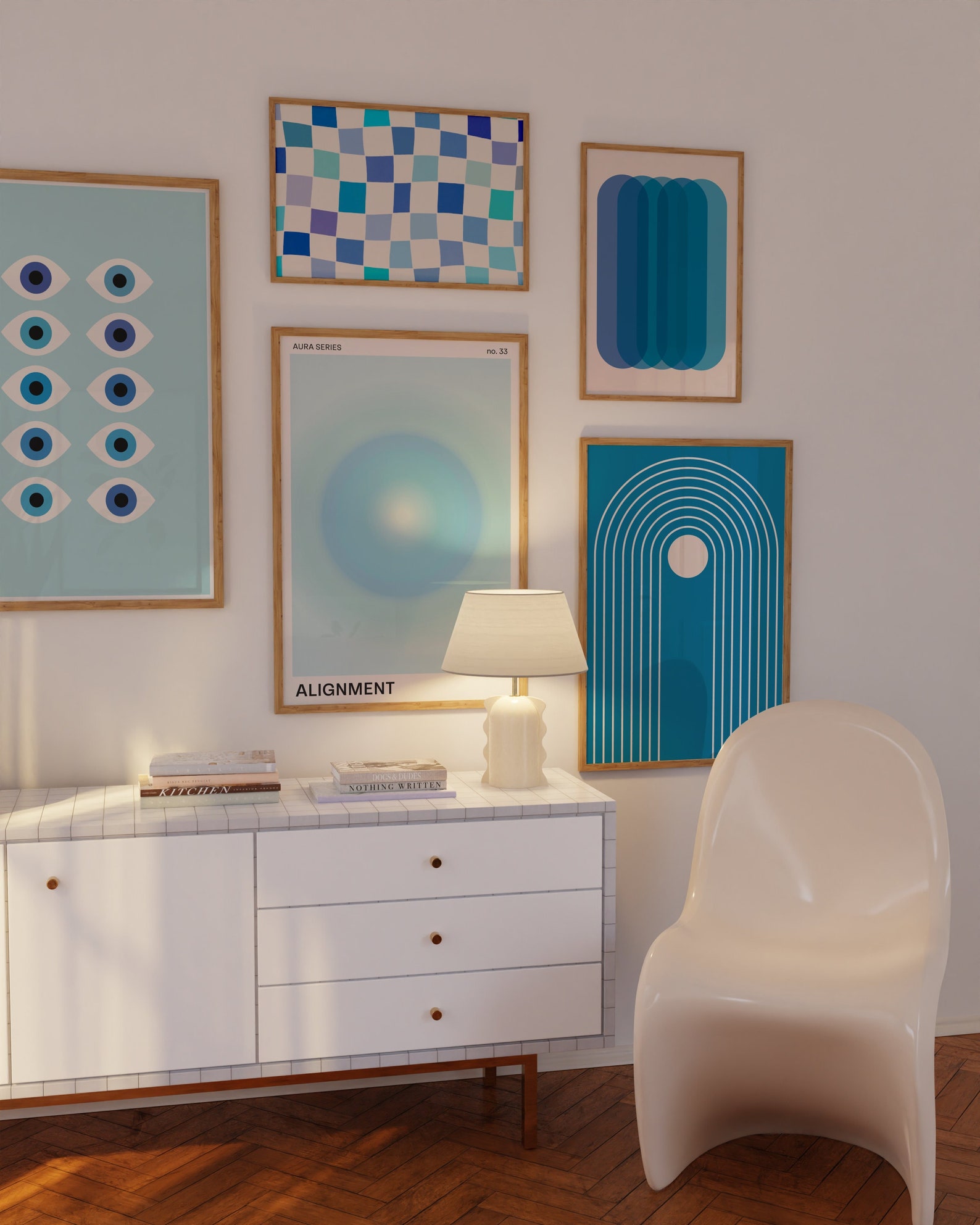 Abstract Retro Blue Bauhaus Poster Print Wall Art Set Trendy - Etsy