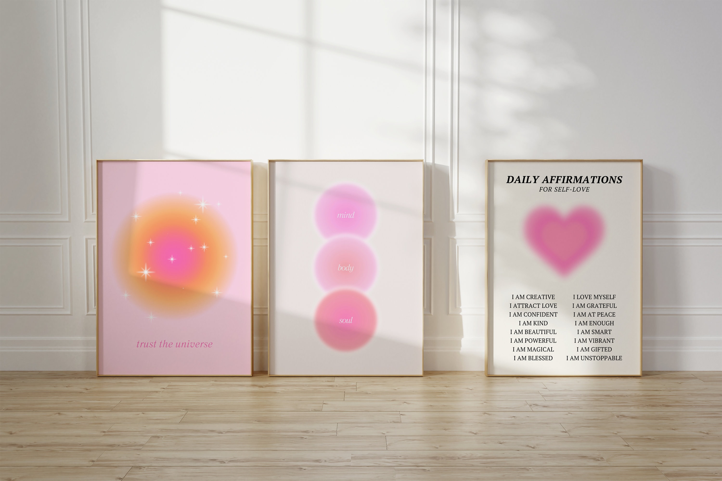 Pink Aura Posters 3 Piece Wall Art Retro Positive Energy - Etsy