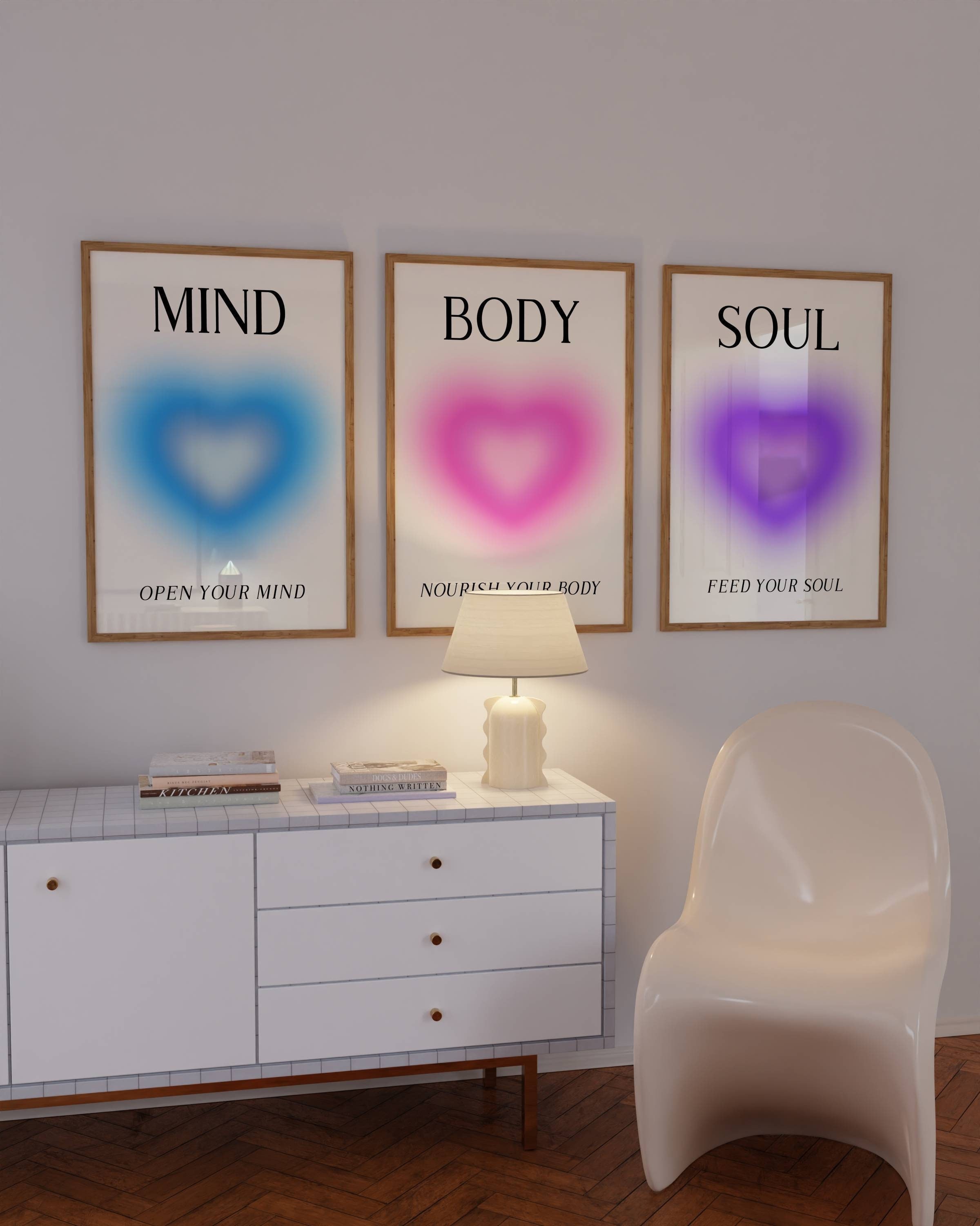 Mind Body Soul Retro Heart Aura Poster 3 Piece Wall Art Aura - Etsy
