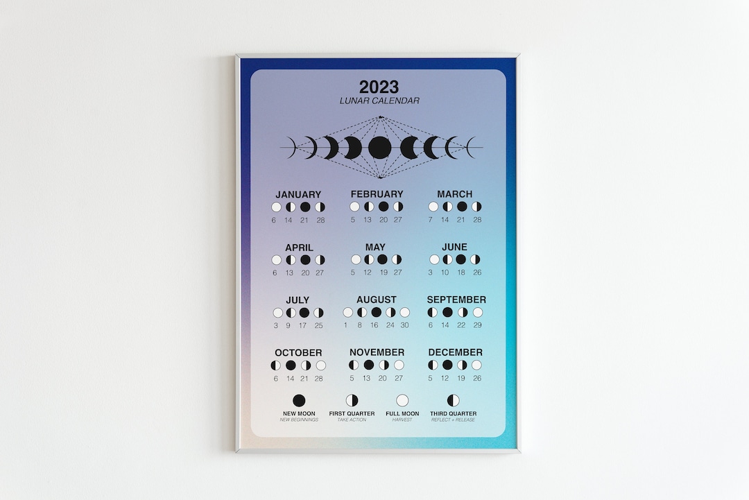 2023 Lunar Calendar Moon Phases Printable Calendar Moon - Etsy