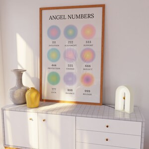 Angel Numbers Poster, Spiritual Gradient Aura Print, Trendy Gradient ...