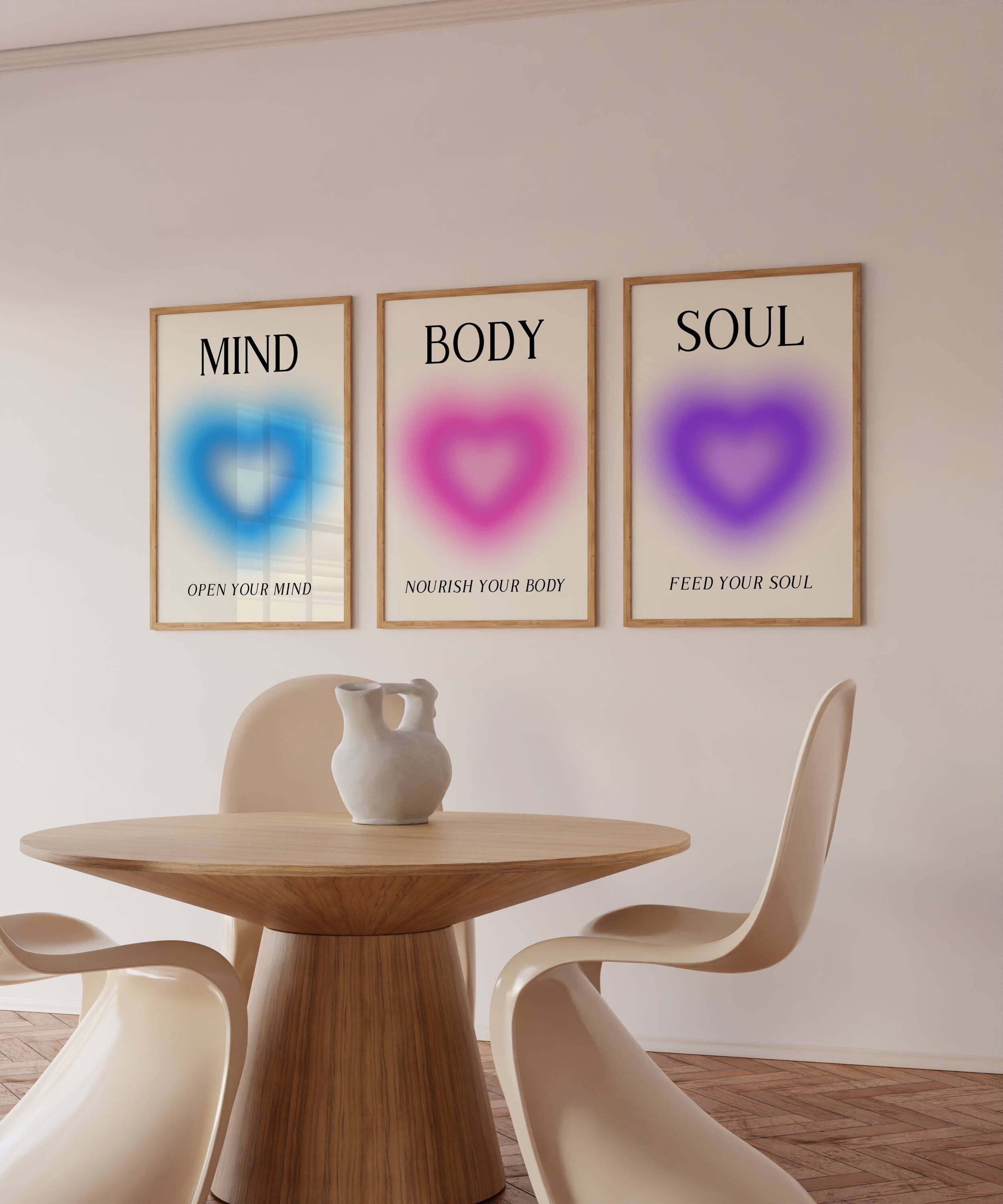 Mind Body Soul Retro Heart Aura Poster 3 Piece Wall Art Aura - Etsy