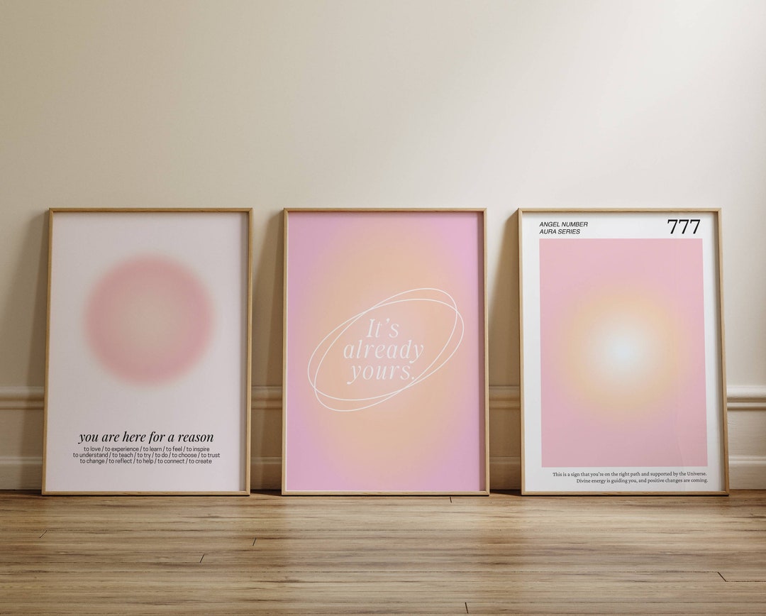 Positive Affirmation Pink Aura Poster, Angel Numbers 777, Printable Set ...