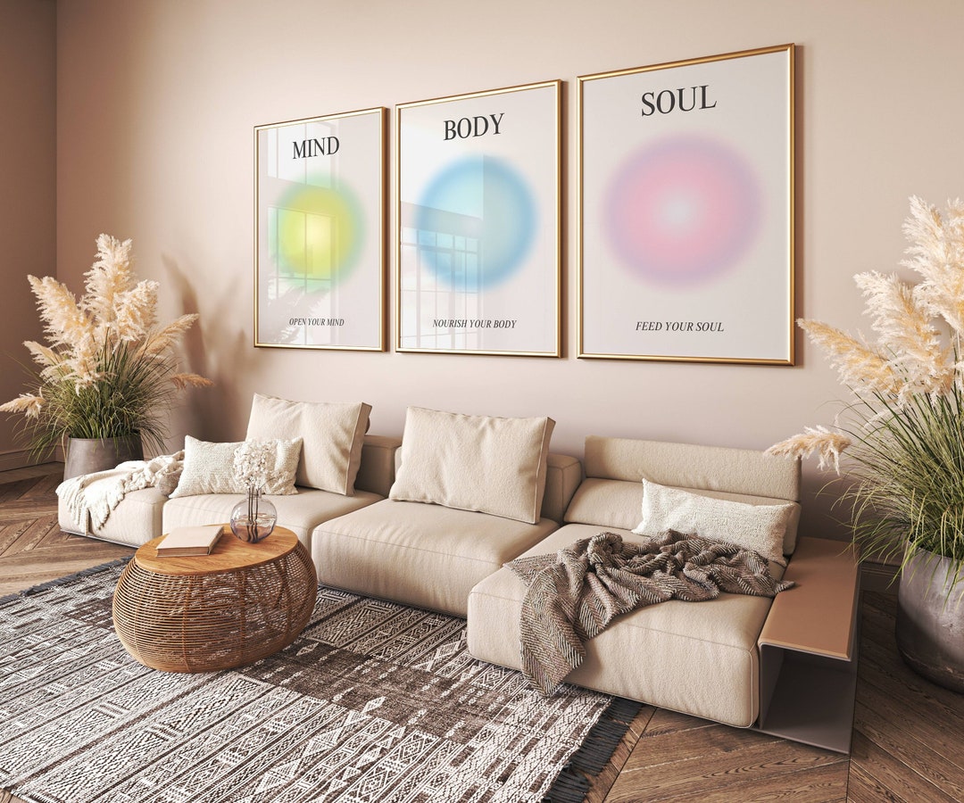 Mind Body Soul Colorful Aura Poster 3 Piece Printable Wall Art Set ...